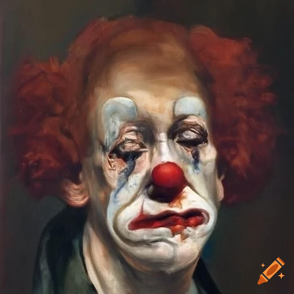 Melancholic portrait of a crying clown by Francis Bacon on Craiyon
