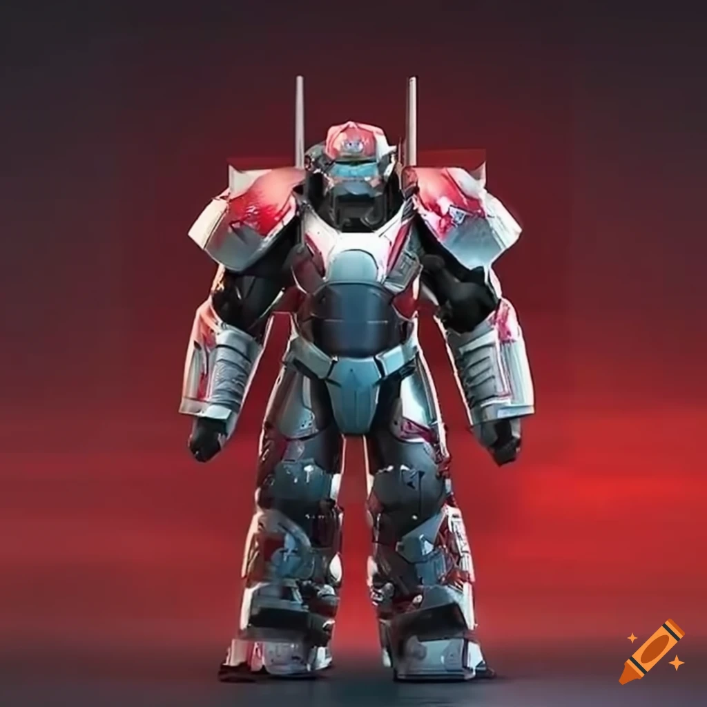 Red crystal power armor with jet pack turbines on Craiyon