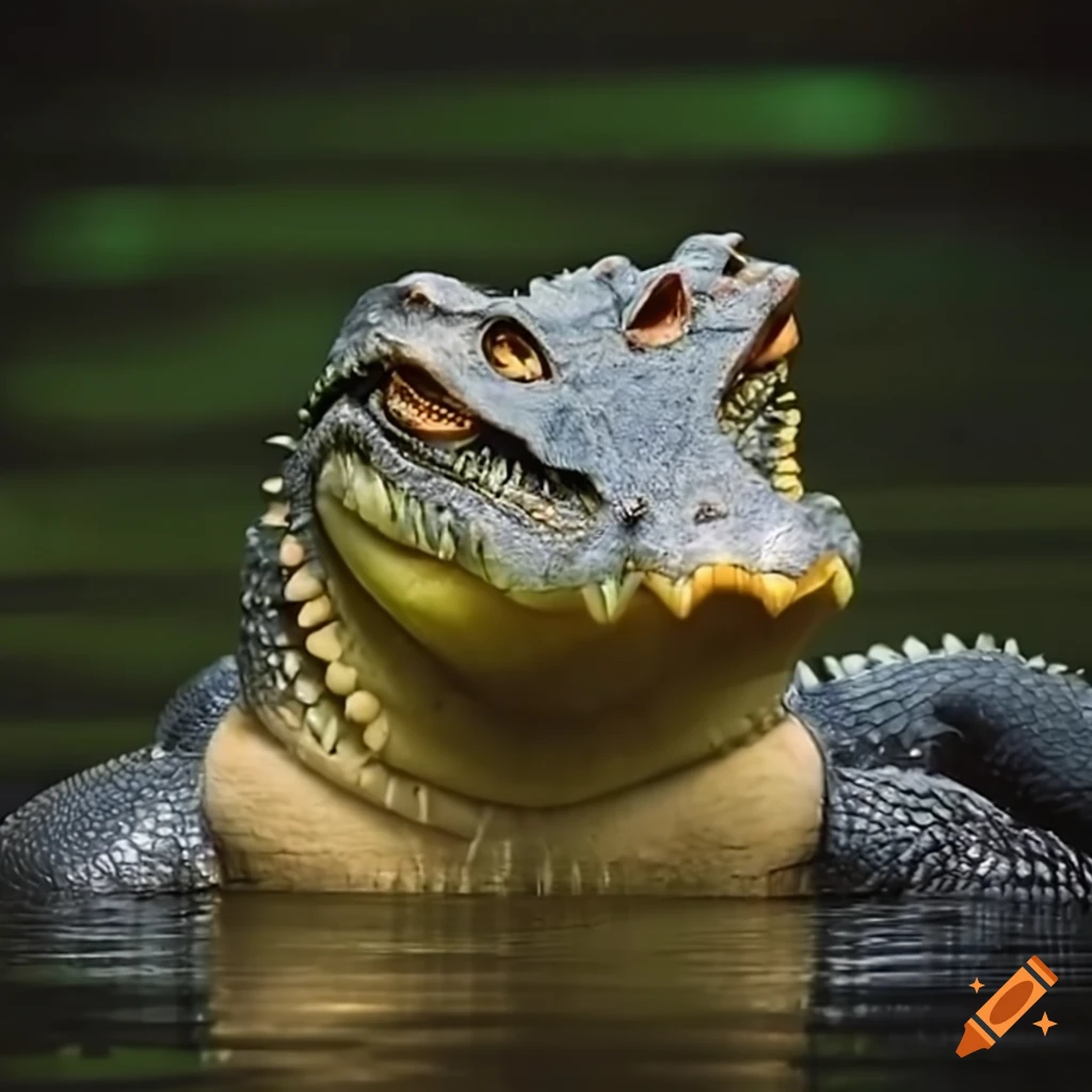 Funky alligator with extra teeth and big eyes in a swamp on Craiyon