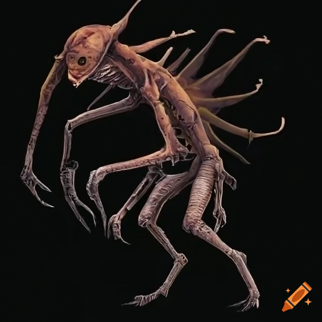 Sentient alien insectoids with elongated limbs and tentacles on Craiyon