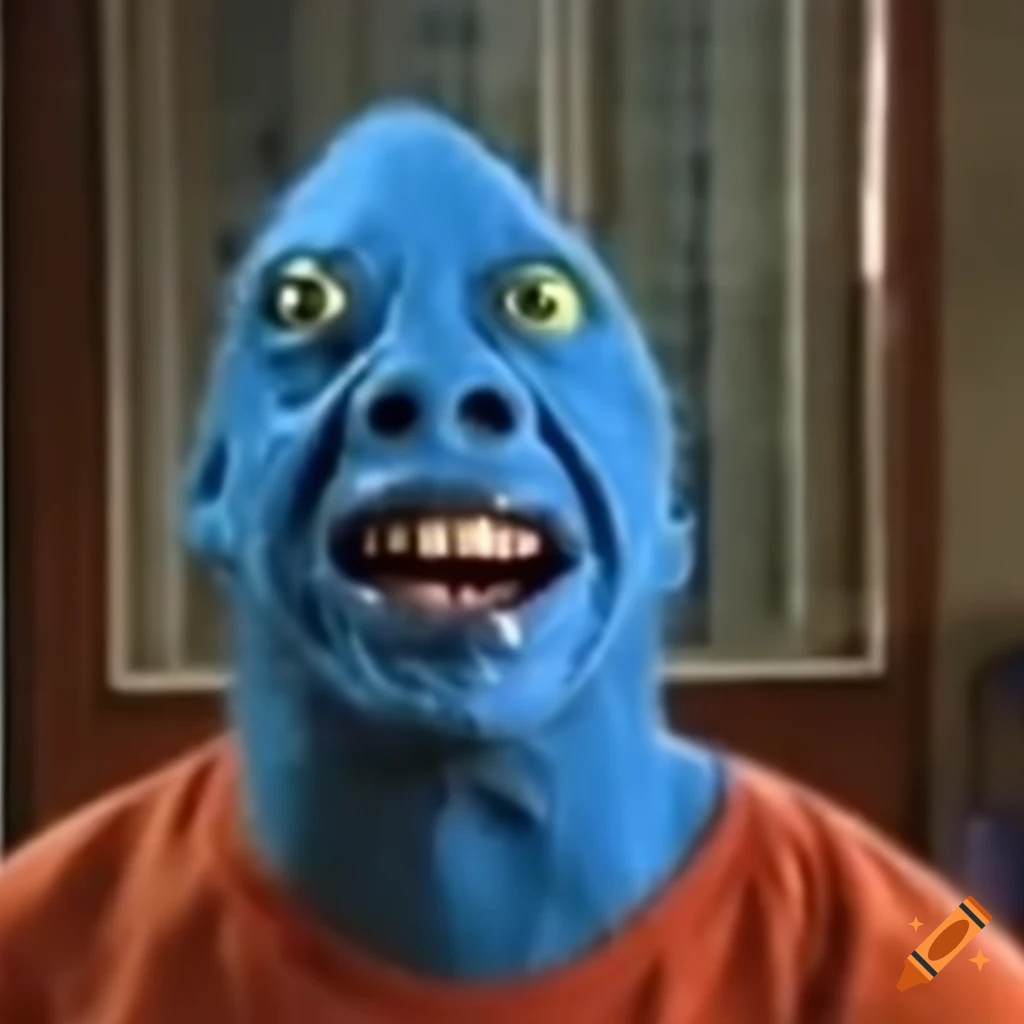 Blue creature from a comedy tv show with practical effects on Craiyon