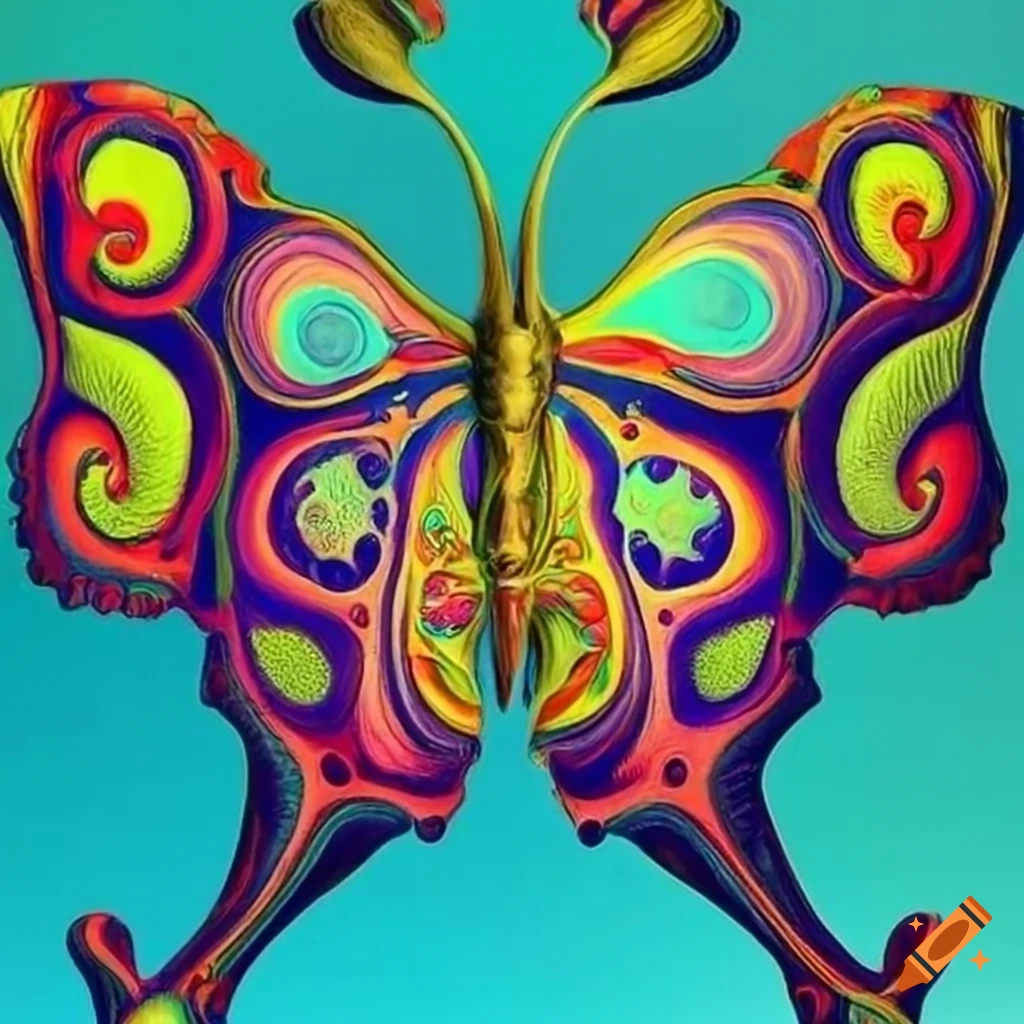 Haeckel butterfly in Picasso-style psychedelic retro futurism on Craiyon