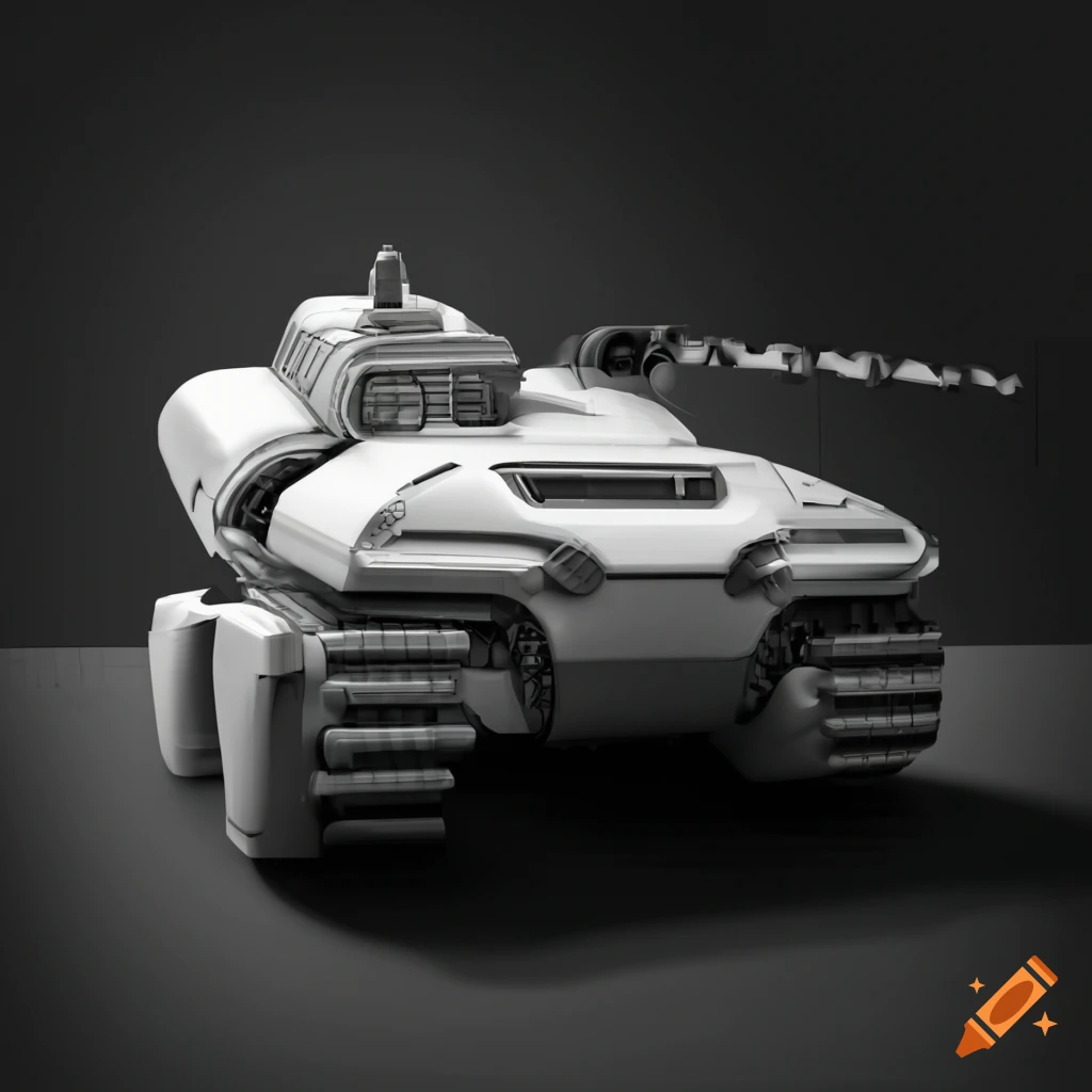Futuristic white transport robot with treads in detailed 3d render on Craiyon