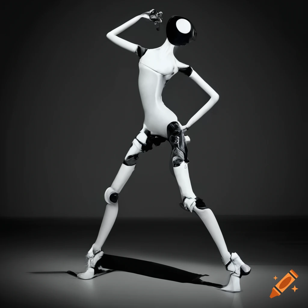 Techno robotic dancer with biomechanical black and white design on Craiyon