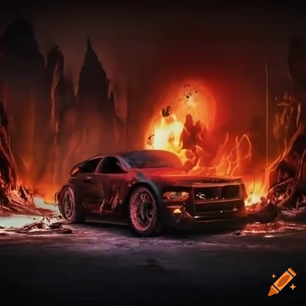 A car themed around hell named inferno rush on Craiyon