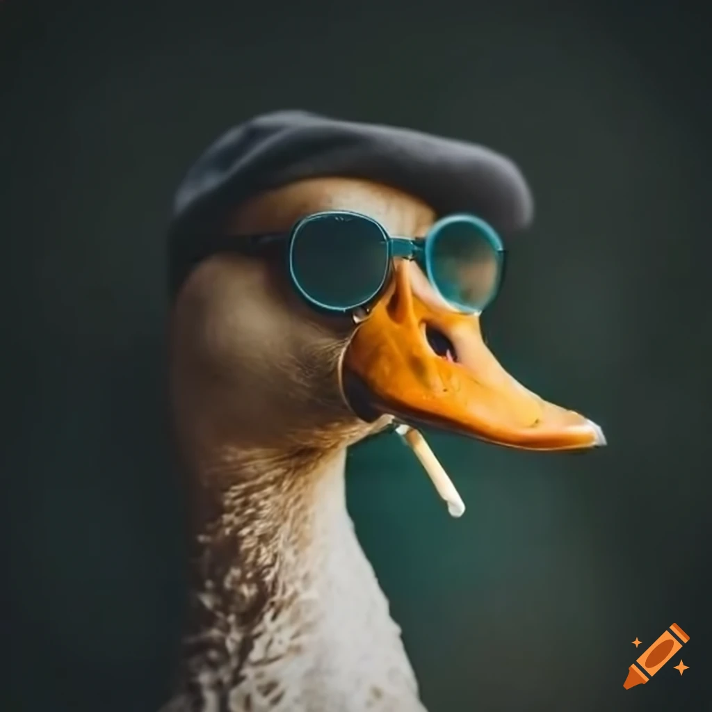 Hipster duck with sunglasses smoking a cigarette on Craiyon