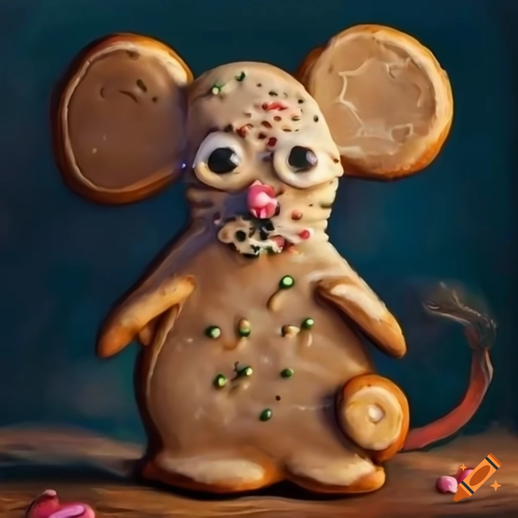 Scared storybook cookie mouse in oil painting style on Craiyon