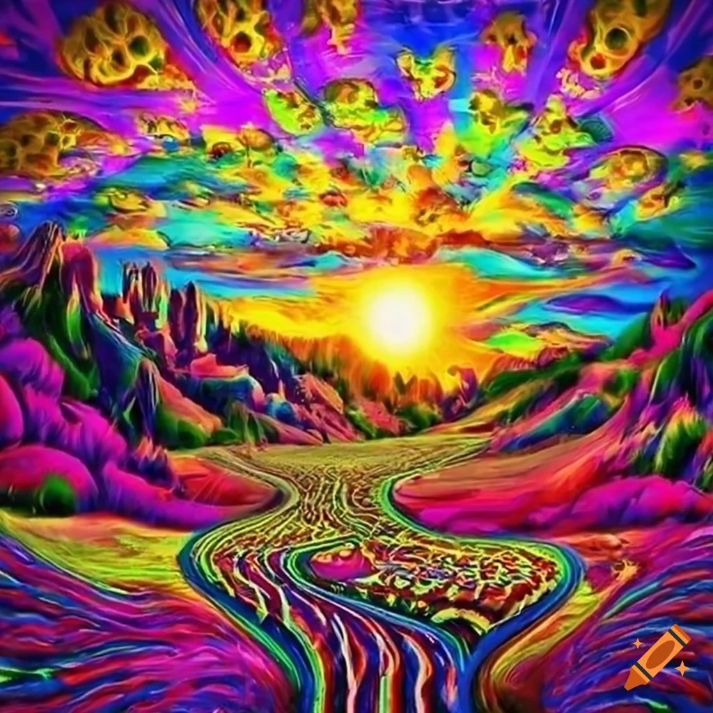 Colorful fantasy psychedelic landscape on Craiyon