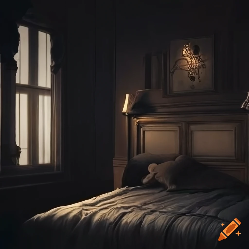 Edwardian dark room with bed and window on Craiyon