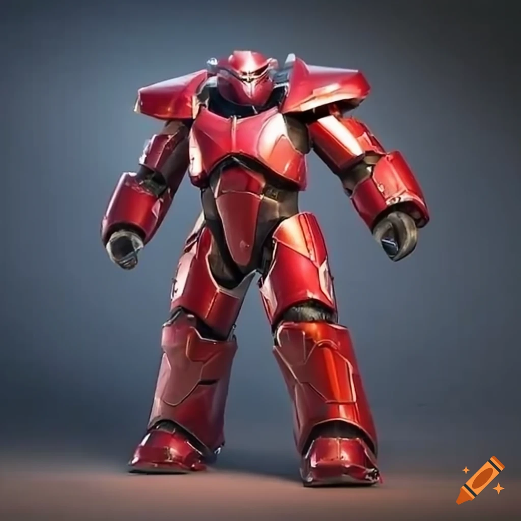 Red crystal power armor with jet pack turbines on Craiyon