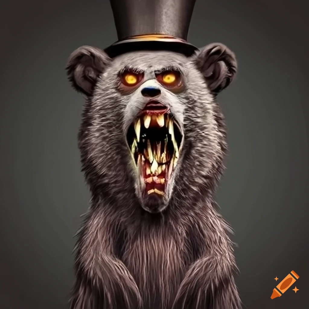Scary bear wearing a top hat on Craiyon