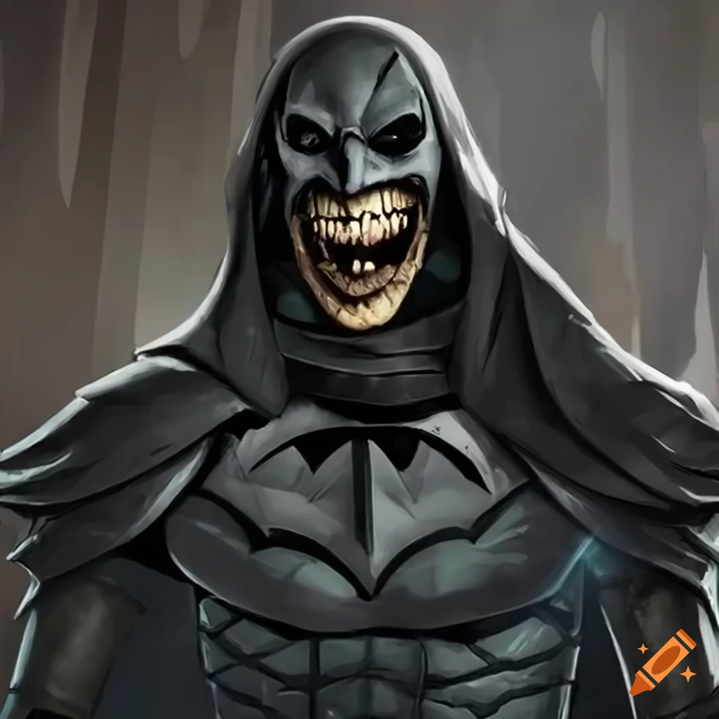 Valak fusion batman in black knight armor with sword on Craiyon