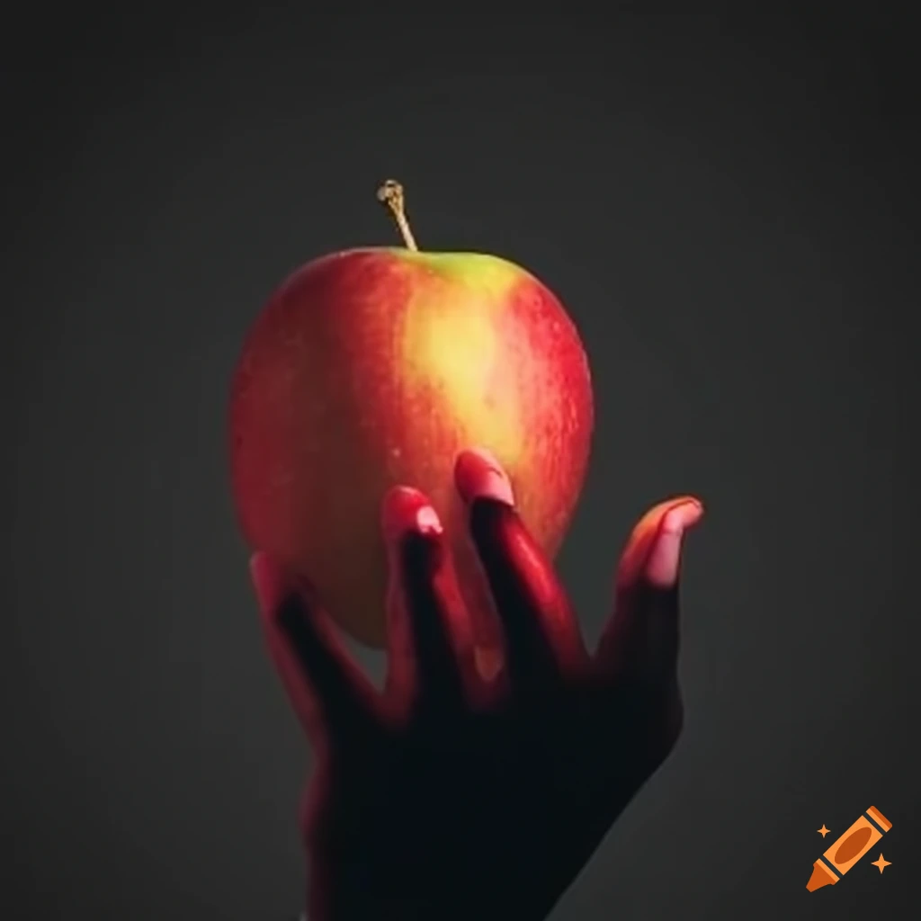 Mysterious hand holding out an apple on Craiyon