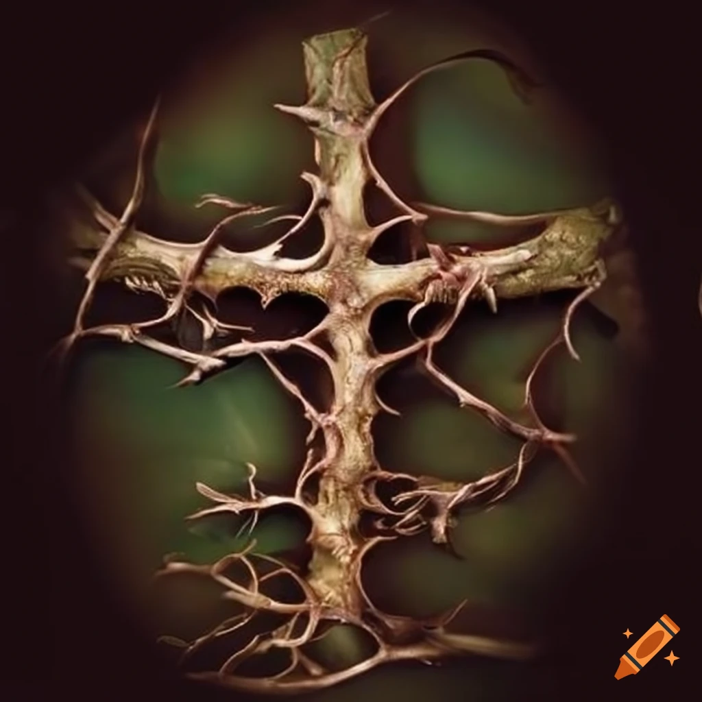 Cross entangled with thorny vines on Craiyon