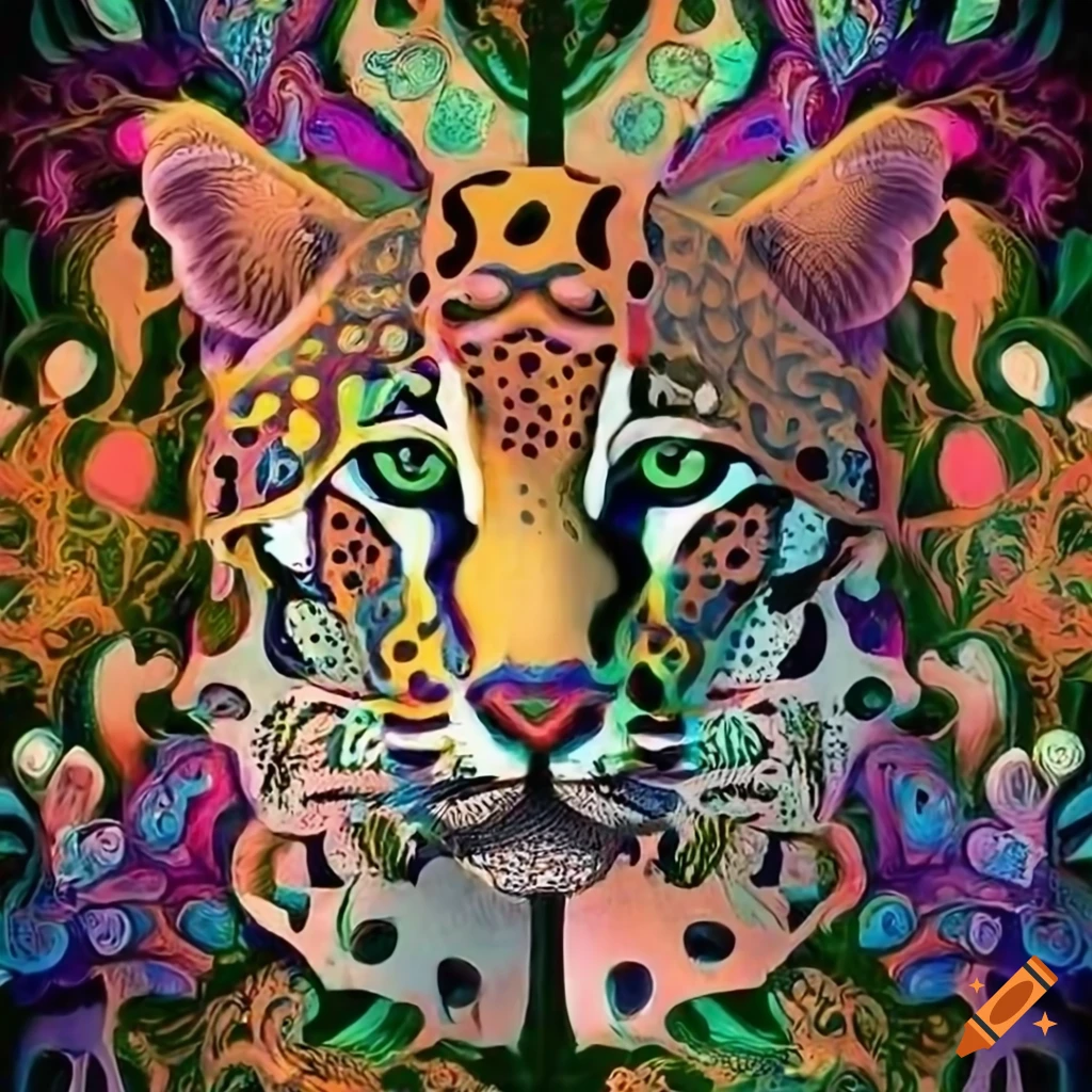 Haeckel stream ocelot in psychedelic picasso retro futurism style on ...