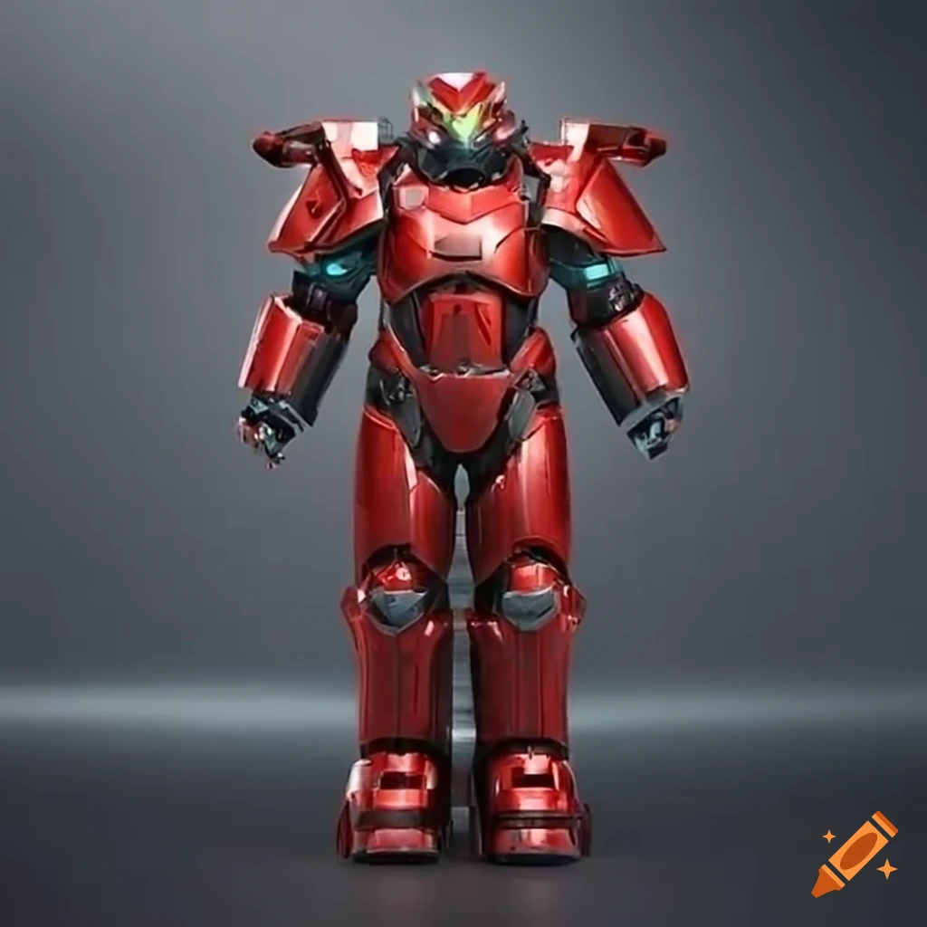 Full body power armor made of red crystals with jet pack turbines on ...