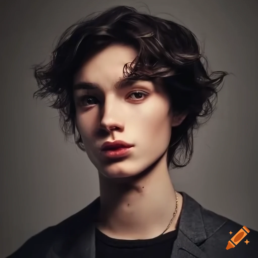 Portrait of a beautiful male actor with delicate features and dark hair ...