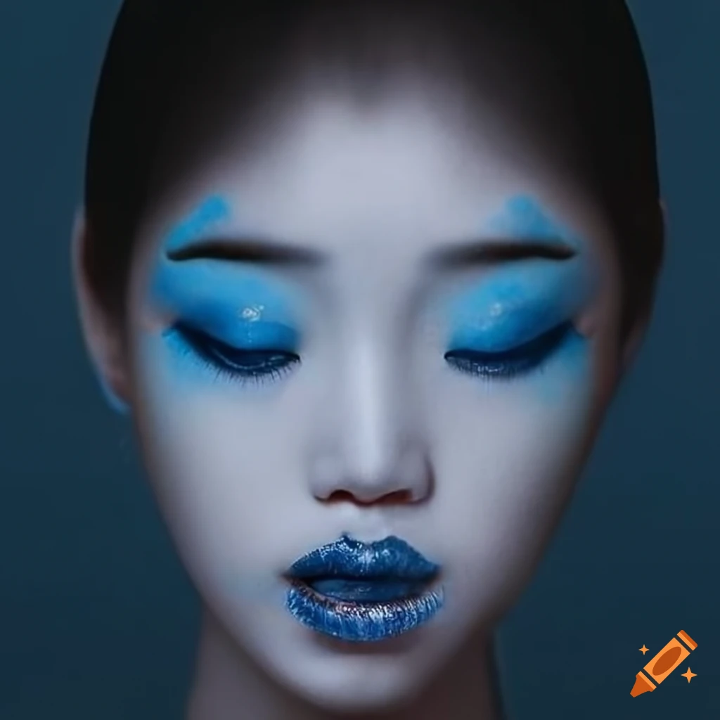 Geisha with closed eyes and blue lips on Craiyon