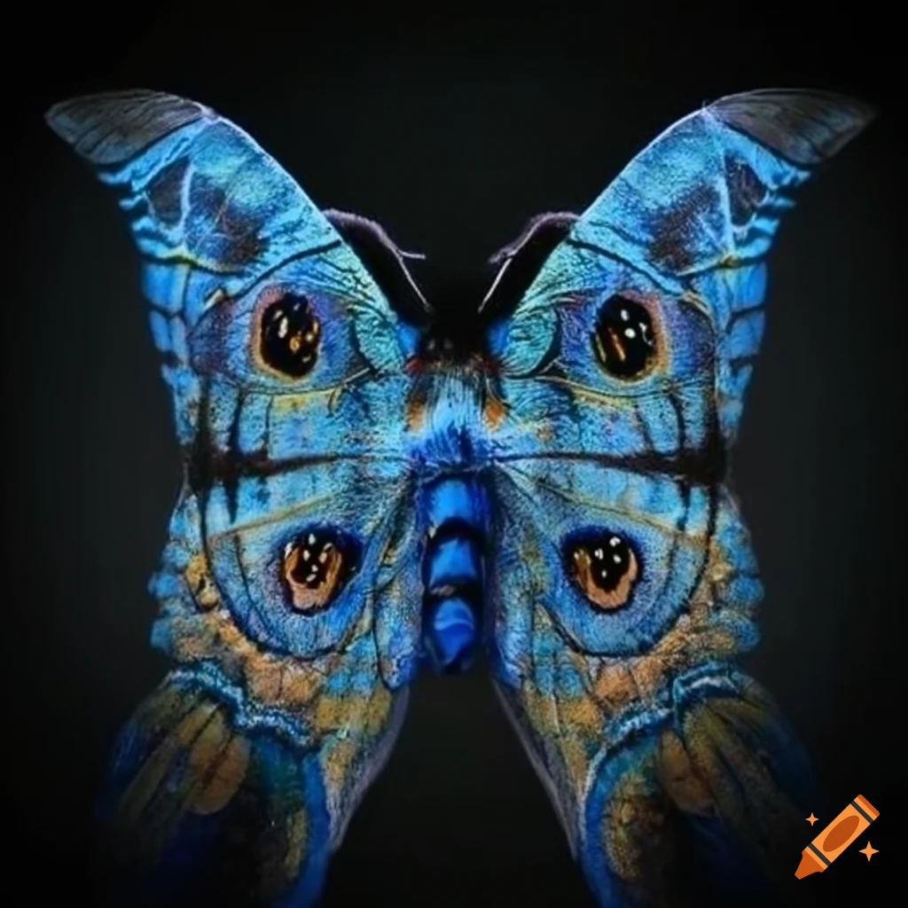 Intricate moth design with beautiful blue wings expressing loss on Craiyon