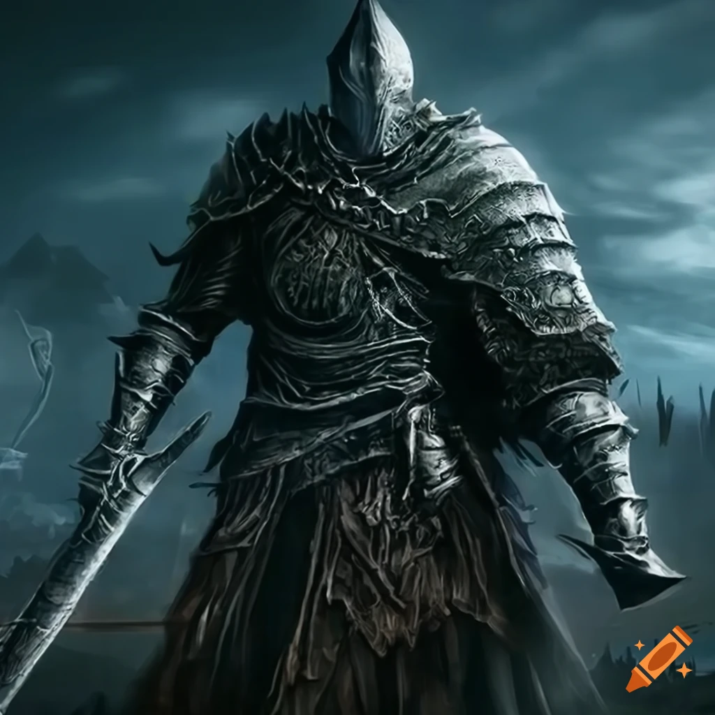 Dark fantasy knight inspired by the 70s in a video game setting on Craiyon