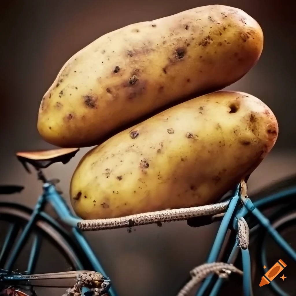 Potato riding a bike on Craiyon
