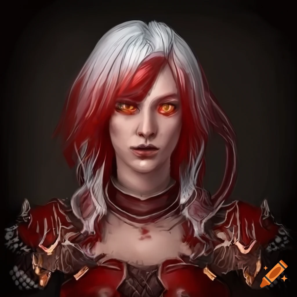 Yuanti pure blood female in red leather armor wielding a whip on Craiyon