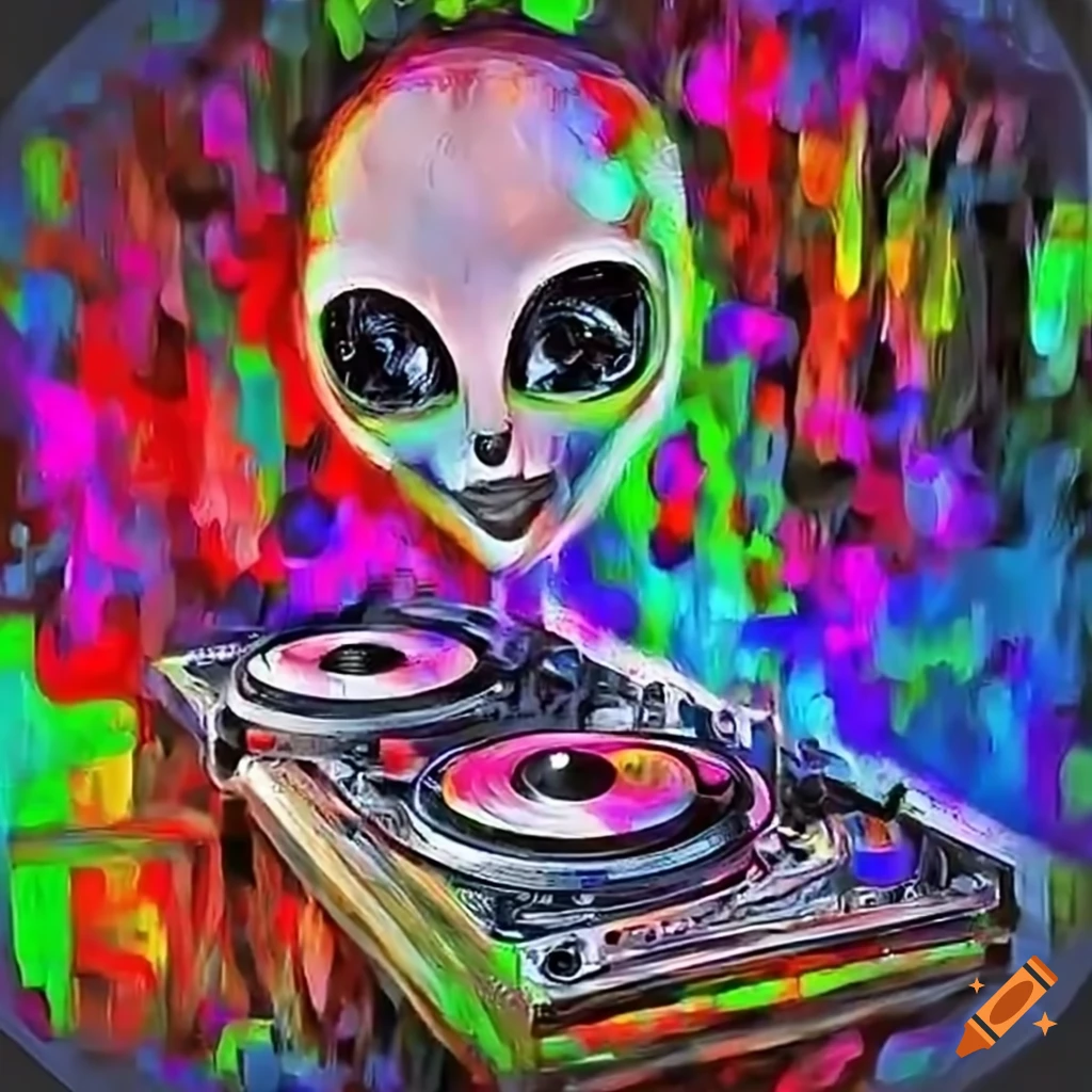 Alien DJ with turntables on Craiyon