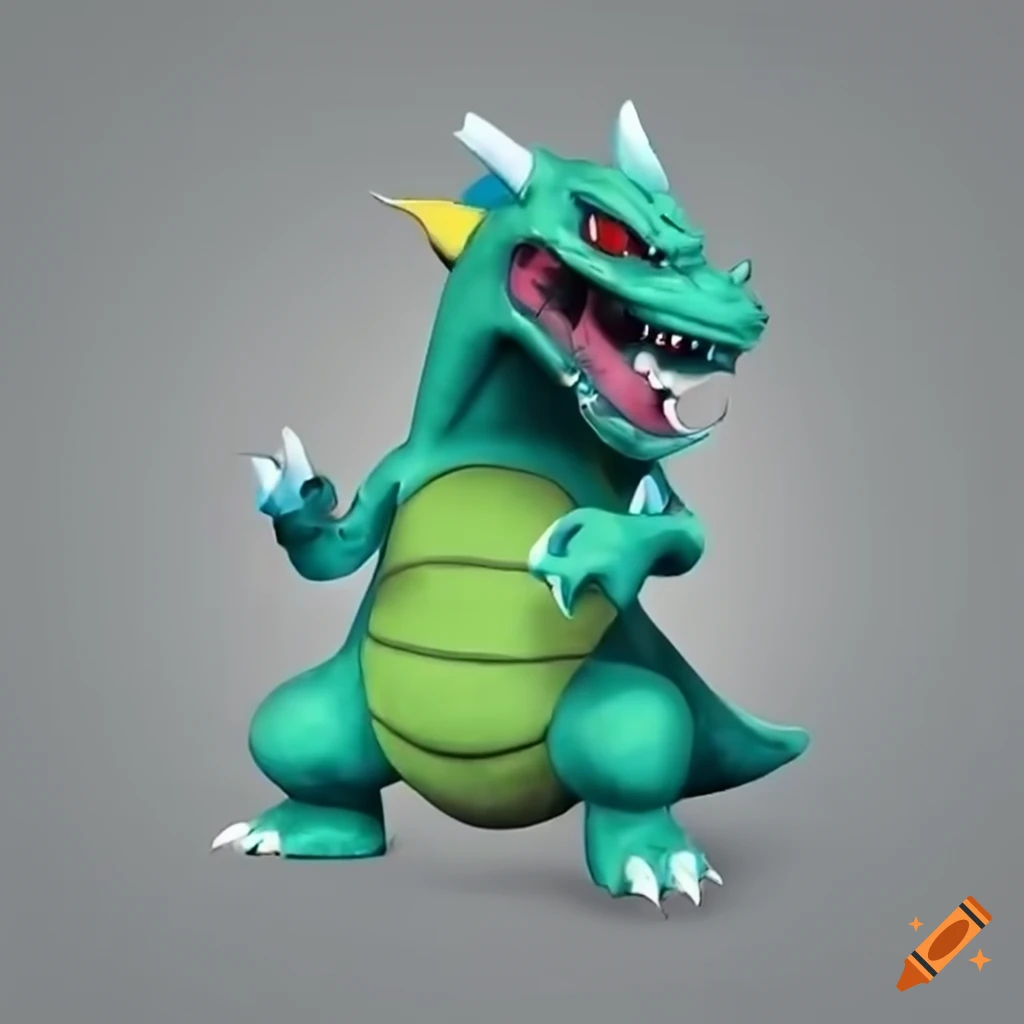 Fusion of reptar and charizard on grey background on Craiyon