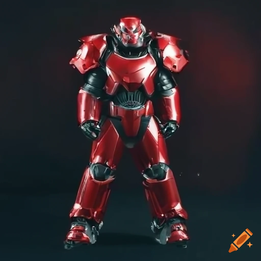 Full body power armor made of red crystals with jet pack turbines on ...
