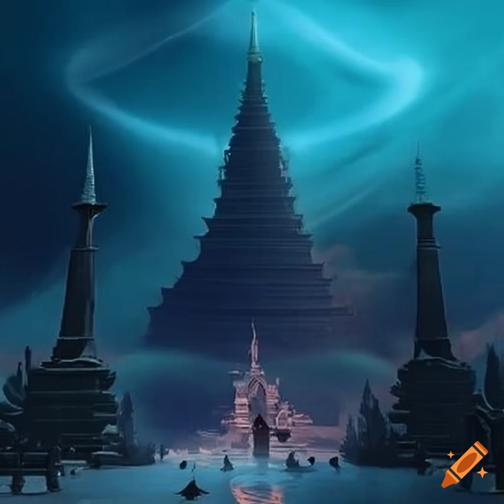 Sky temple in windy conditions on Craiyon