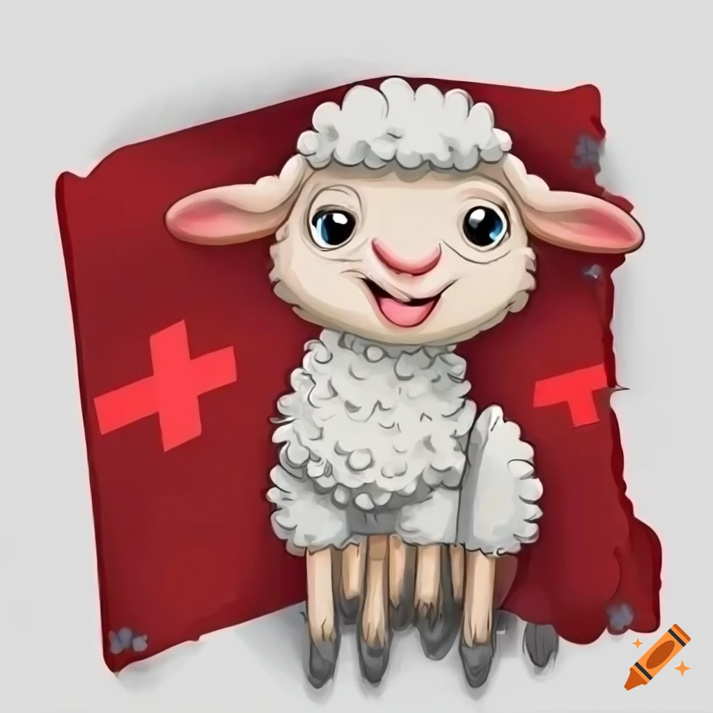 Cartoon lamb with red cross on white banner on Craiyon