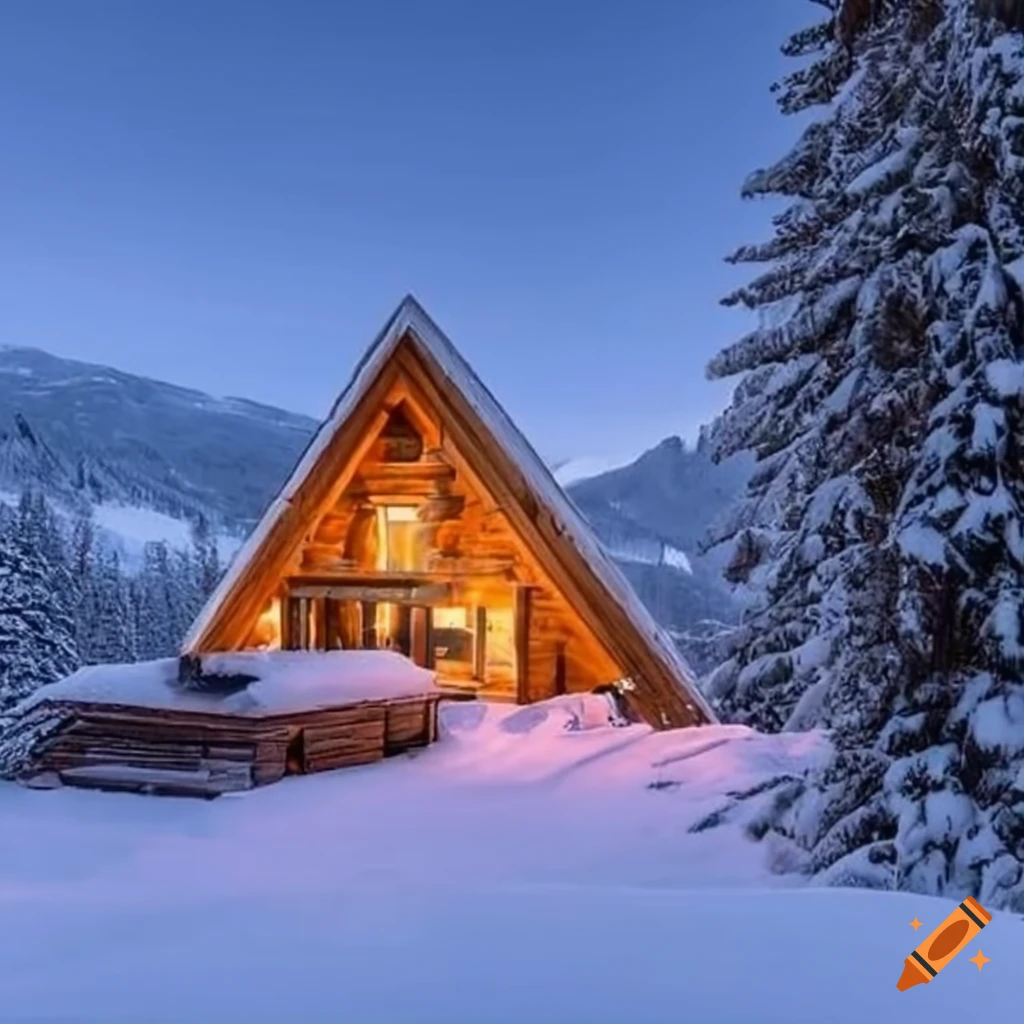 Cozy ski lodge interior with wood stove in the mountains on Craiyon