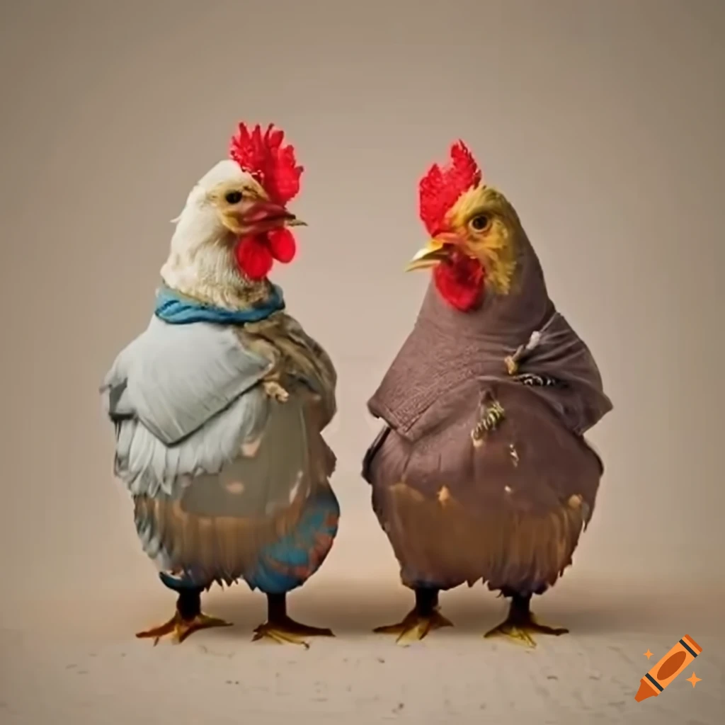 Chickens dressed in old lady attire on Craiyon