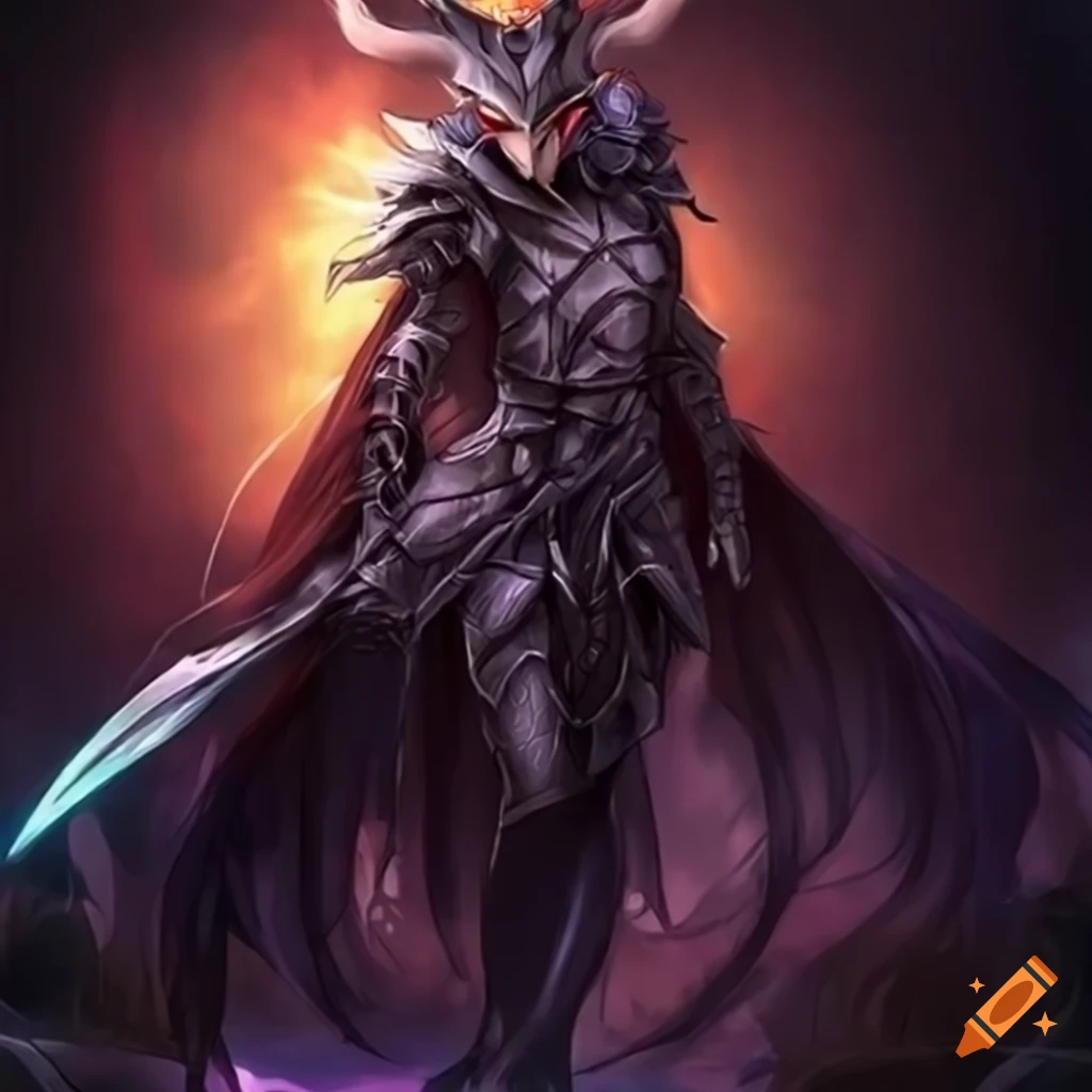 Anime dragon knight elf-commander with demonic features on horseback on ...