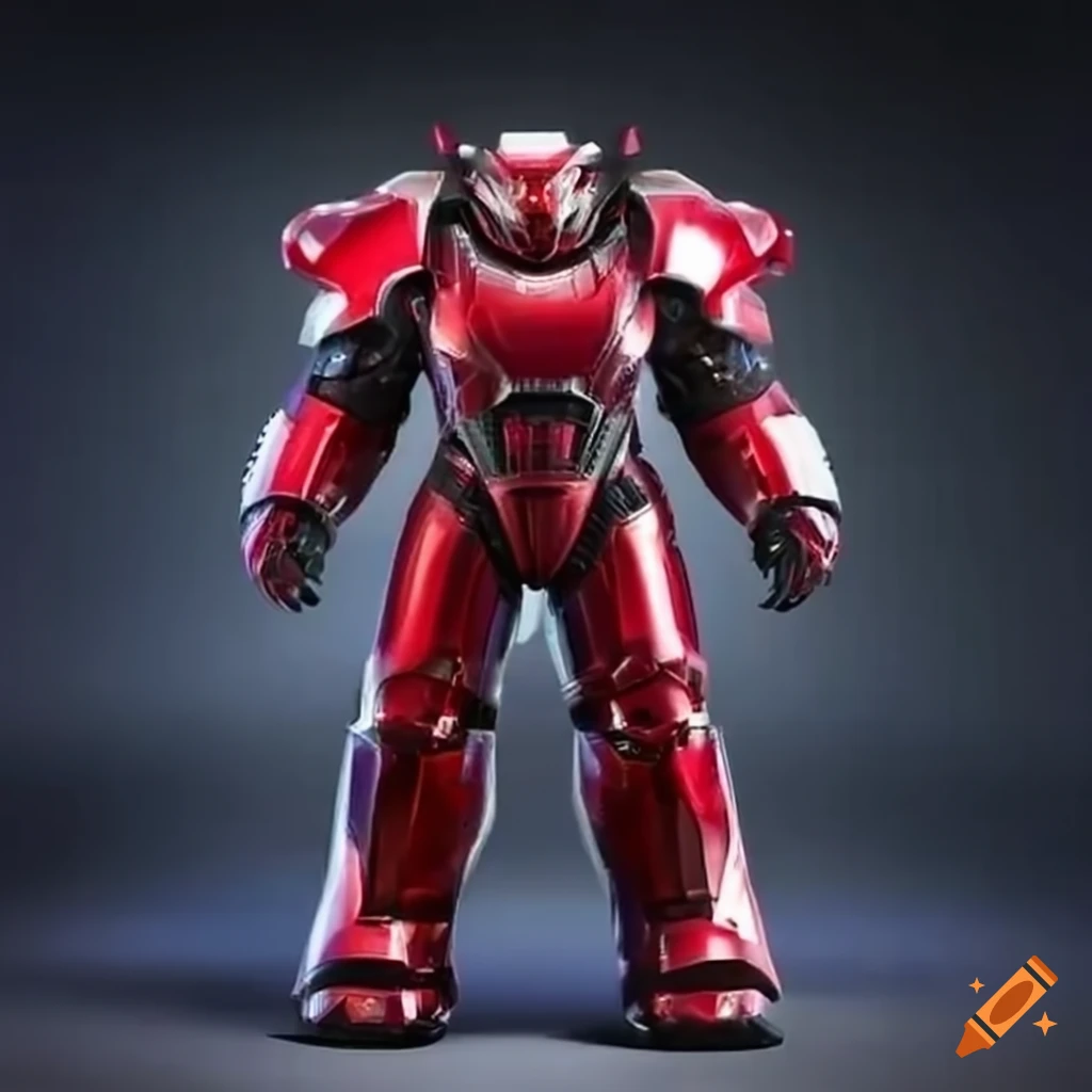 Power armor made of red crystals with jet pack turbines on Craiyon