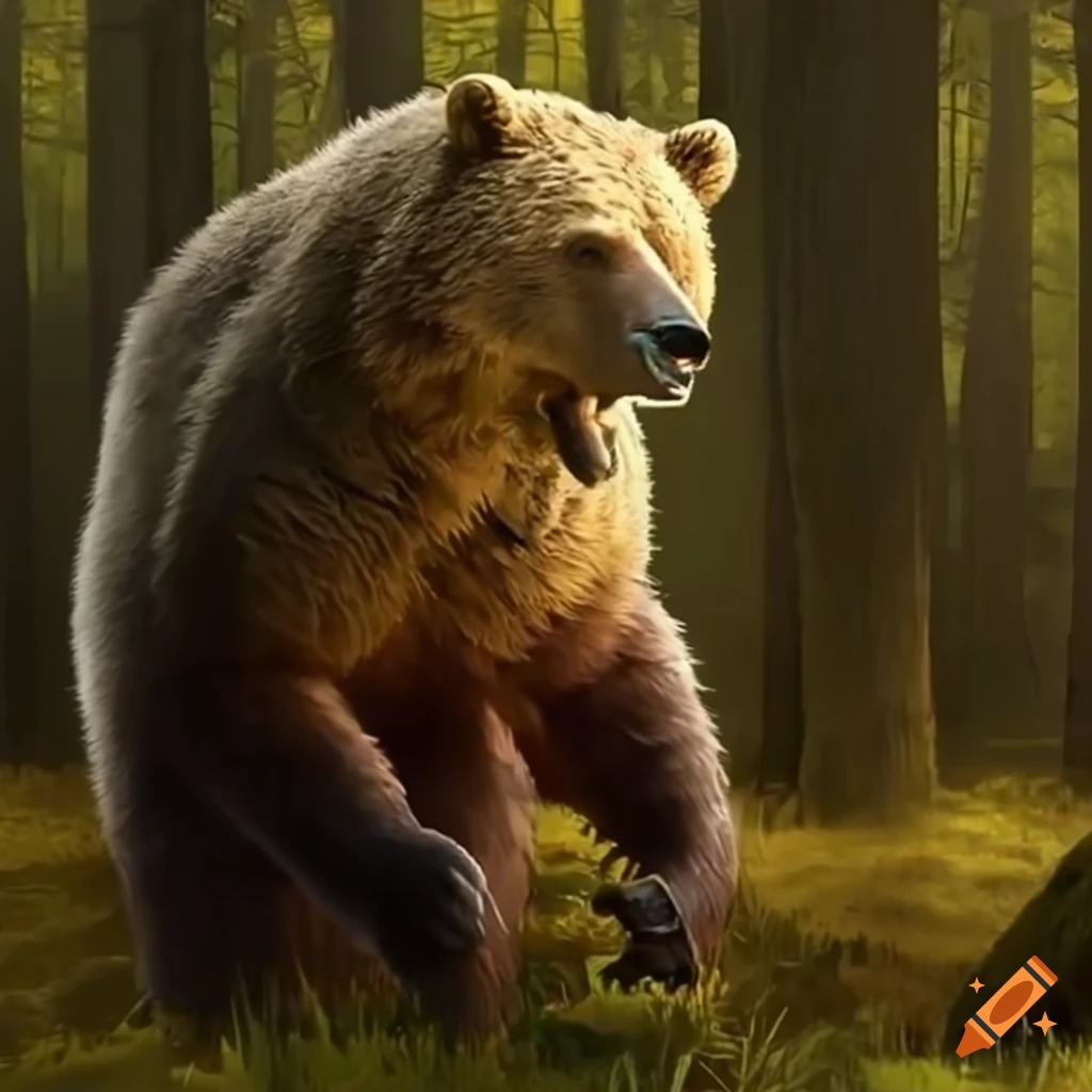 Fantasy bear prepared for battle in a mystical forest on Craiyon