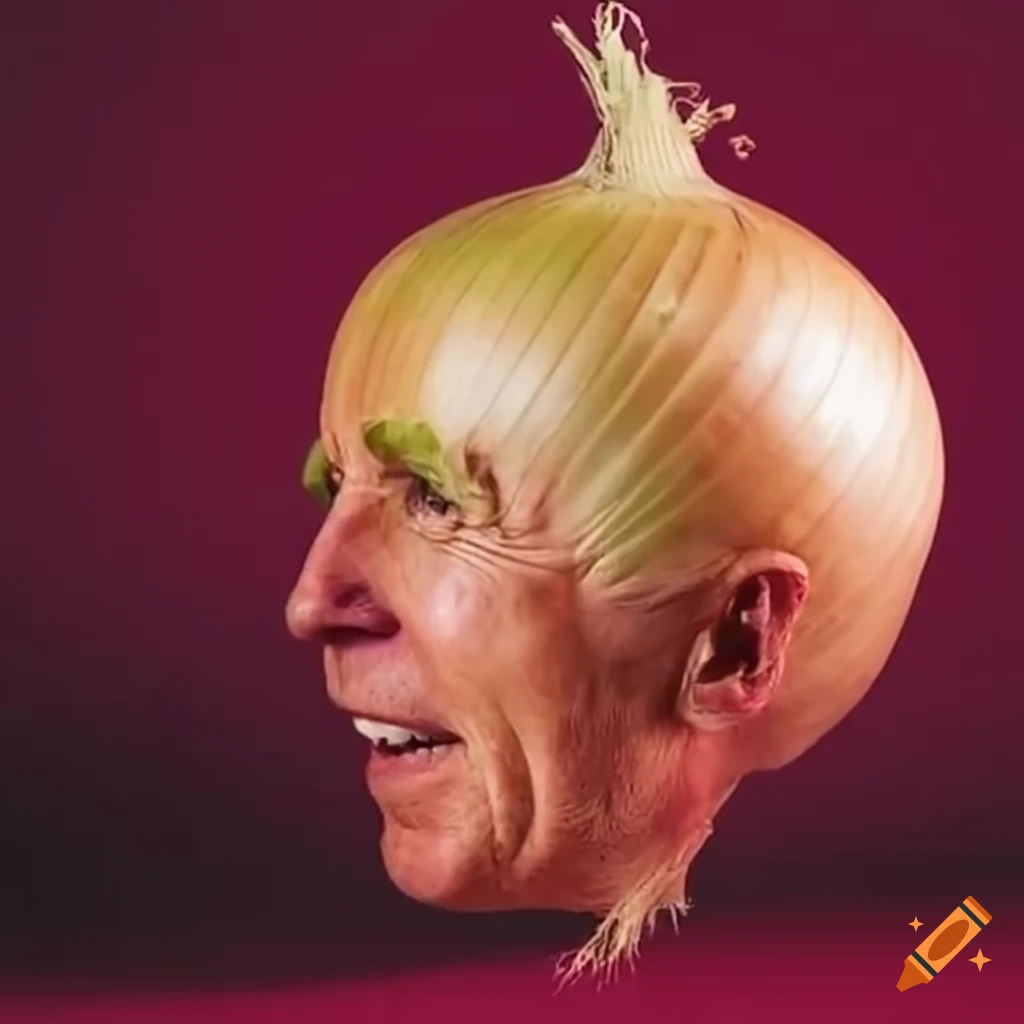 Onion man with joe biden's face on an onion head and body on Craiyon