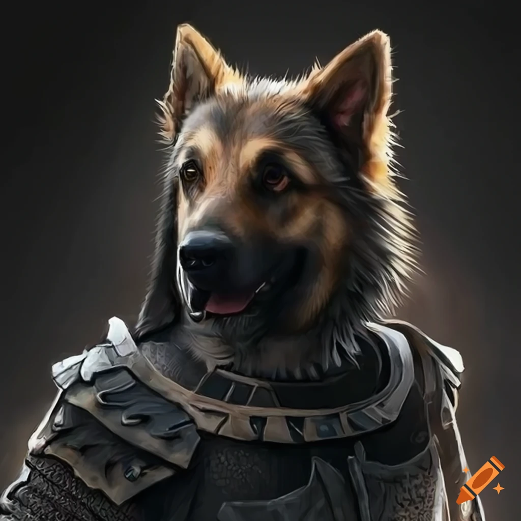 Dog shepherd knight in detailed illustration on Craiyon