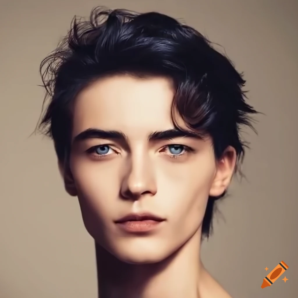 Portrait of a beautiful male actor with delicate features and dark hair ...