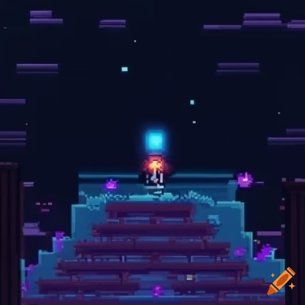 Pixelated screenshot of cosmic riverside game on Craiyon