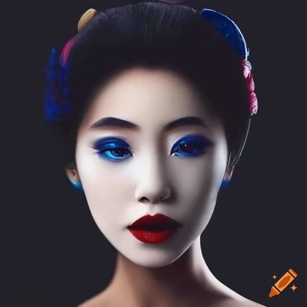Geisha with closed eyes and blue lips on Craiyon