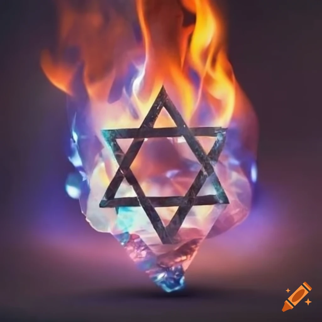 Star of david on a diamond surrounded by fire on Craiyon
