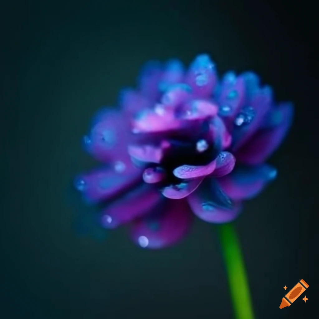 Flower resembling a waterdrop with black dots in blue and pink colors ...