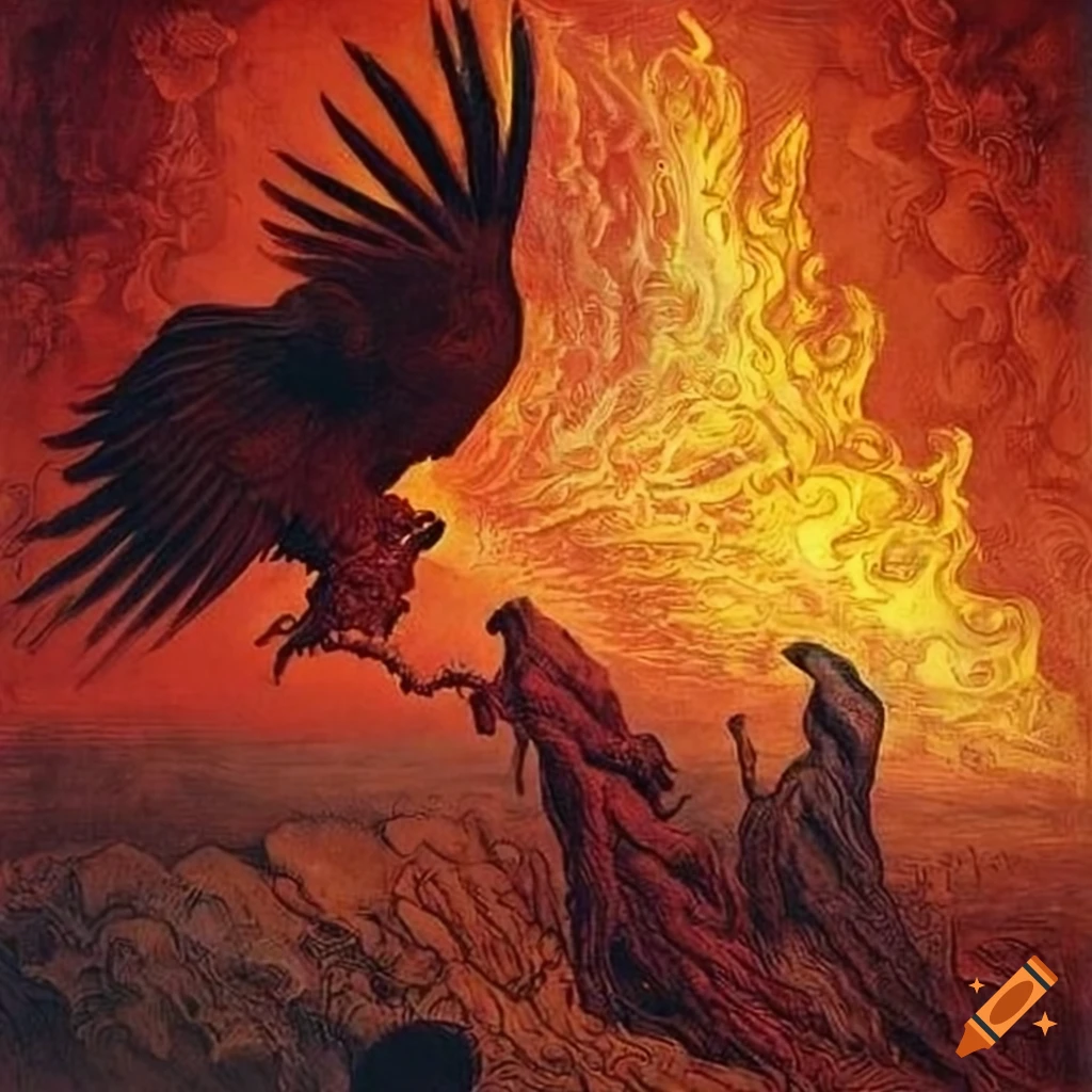Abyss of fire with a double-headed eagle and eye by gustave dore in ...