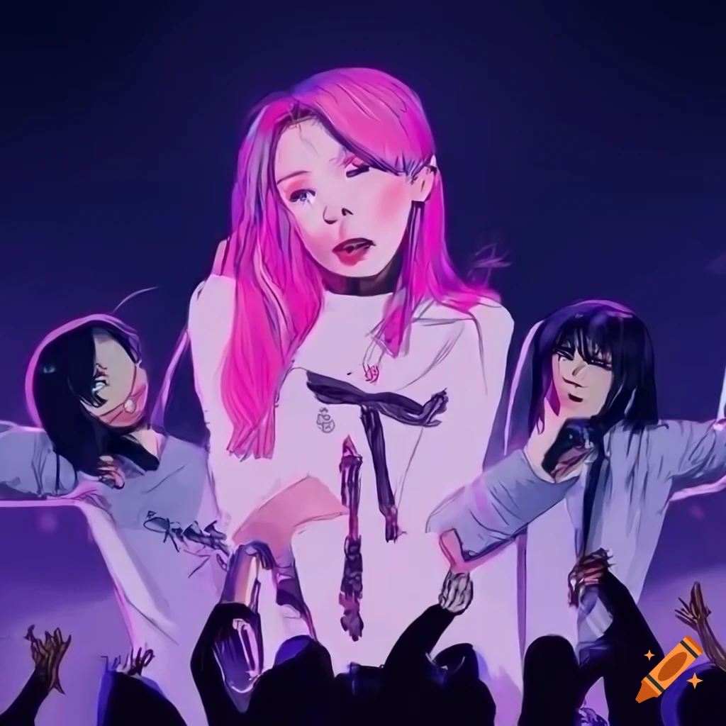 Kpop idol performing on stage in a hand-drawn art style on Craiyon
