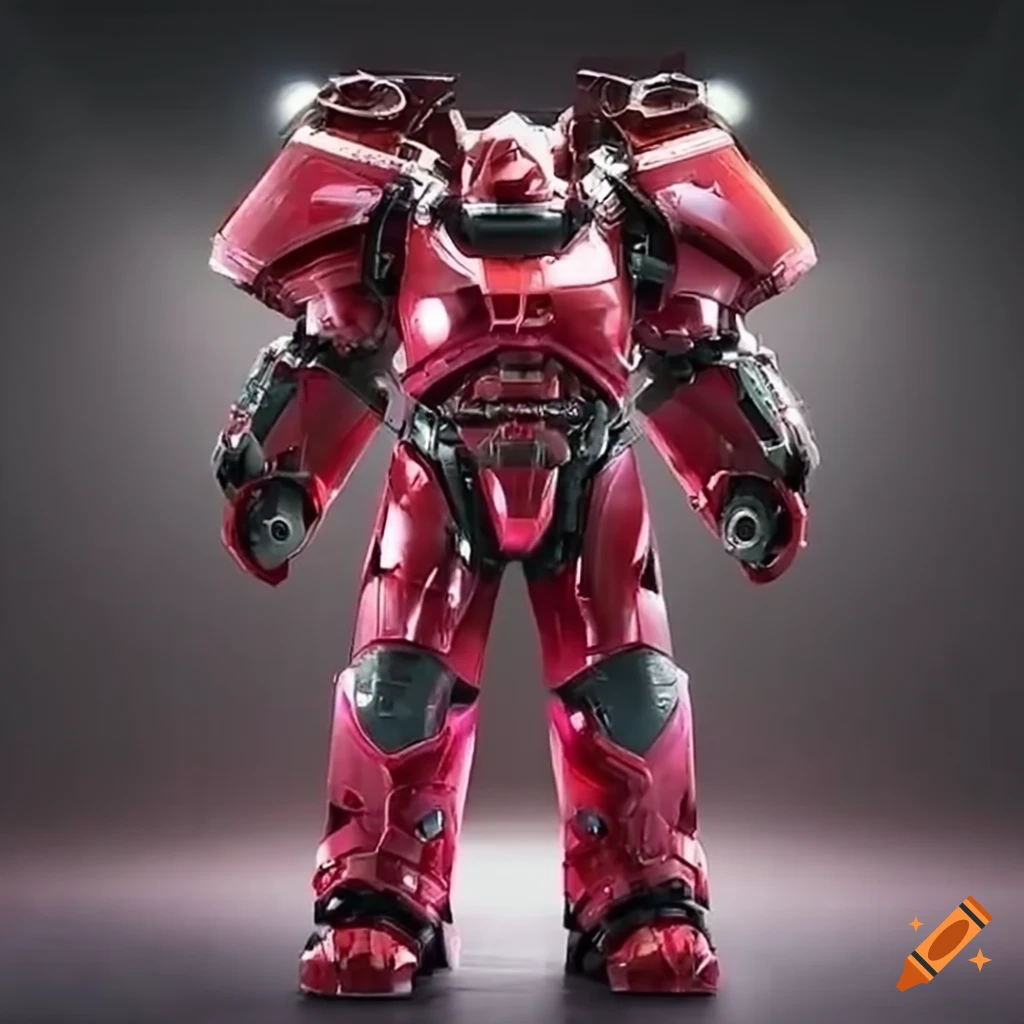 Power armor made of red crystals with jet pack turbines on Craiyon