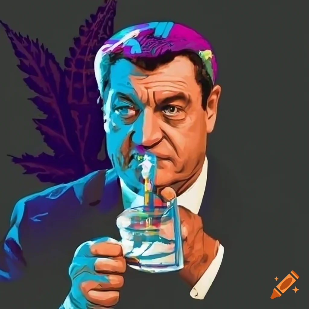 Pop art poster with cannabis legalization theme featuring Markus Söder ...