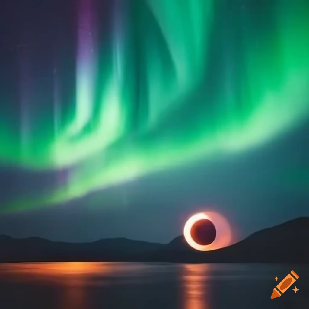 Solar eclipse with the aurora borealis phenomenon on Craiyon