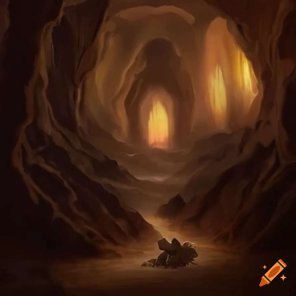 Inside moolok's cave with cursed atmosphere and brownish colors on Craiyon