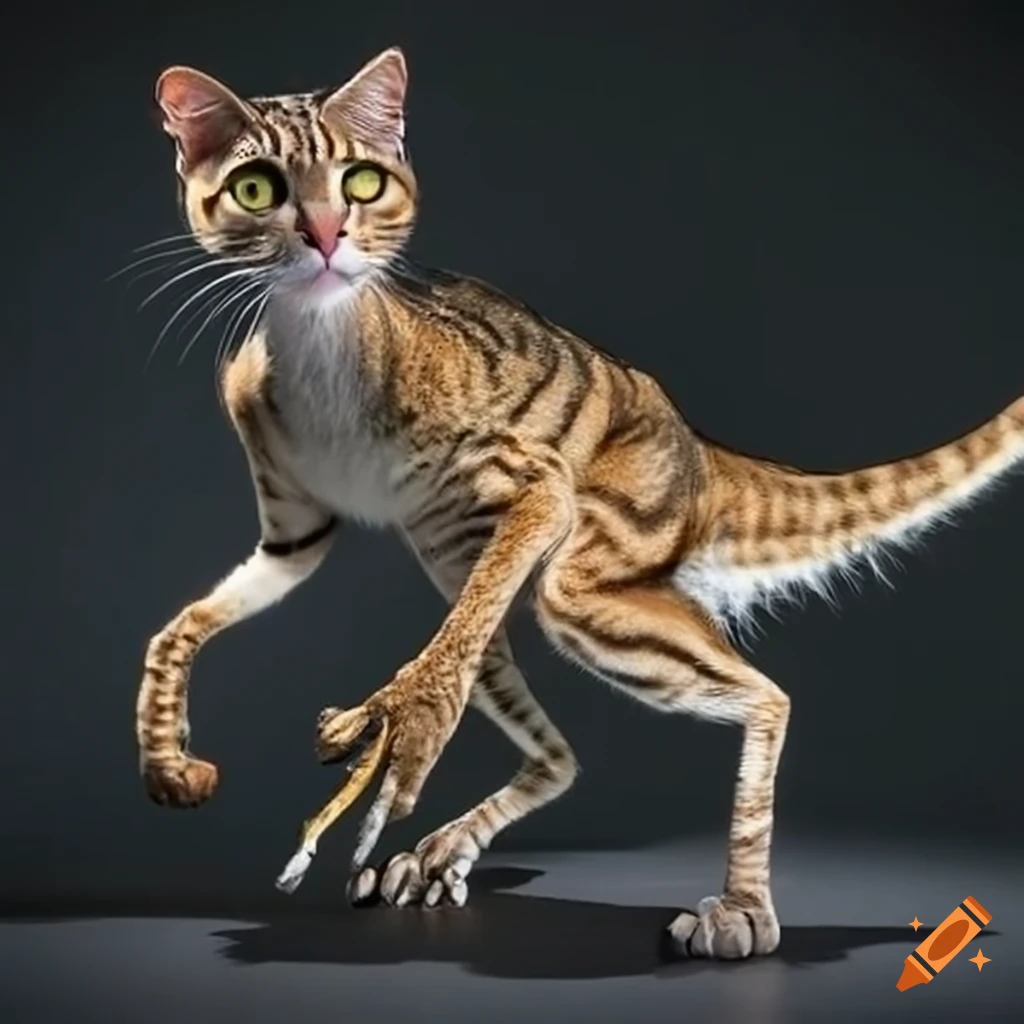 Fascinating hybrid creature with cat, velociraptor, and fish-like ...